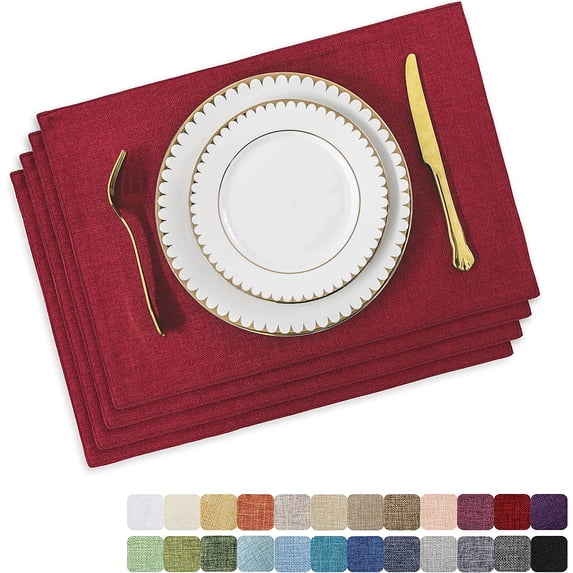 Cloth Placemats Set of 4 Red Linen for Dinner Heat Resistant Dining ...