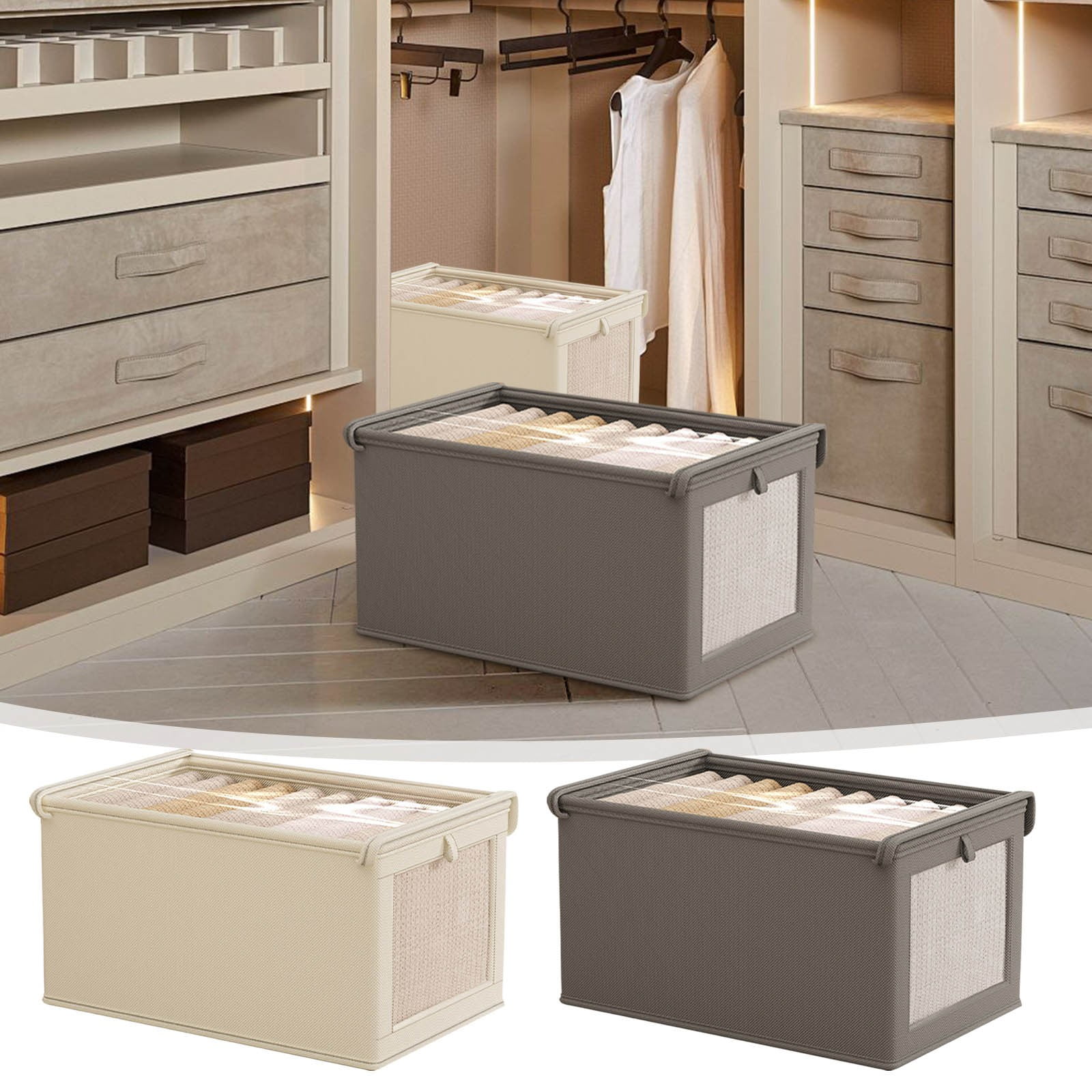 Cloth Storage Box with Lid and View Window, Large Fabric Organizer Bin ...