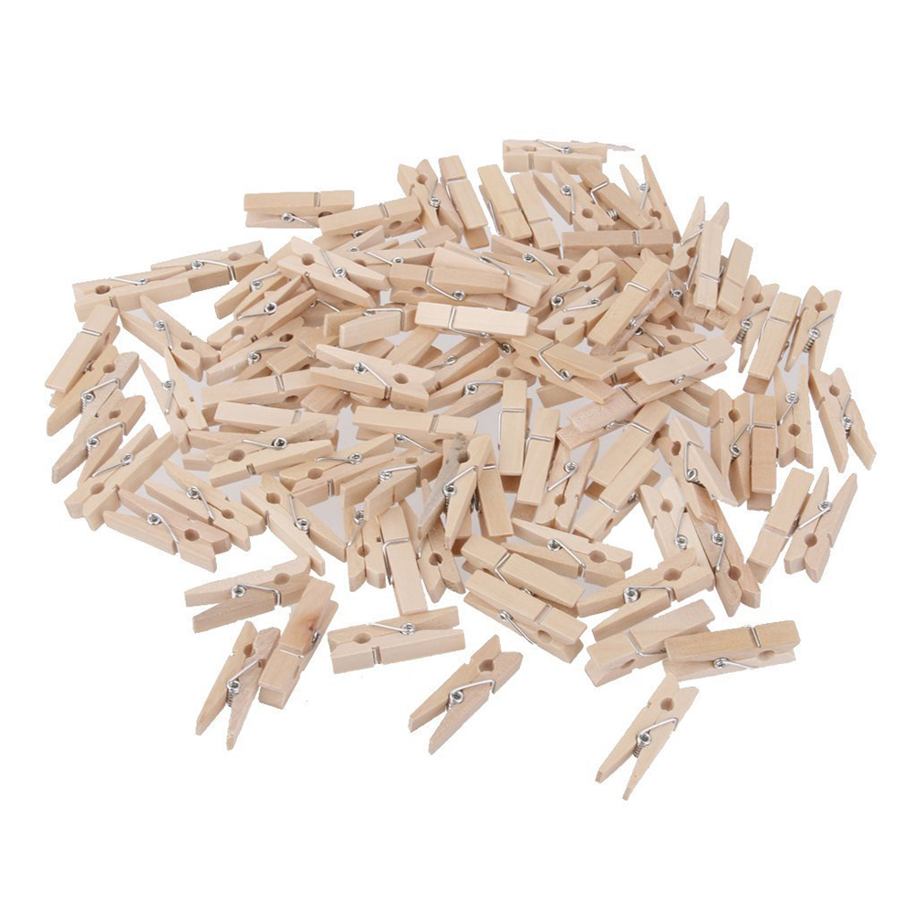 Clothe 100 Pcs Clothesline Wood Color Clothespin Craft Clips Paper ...