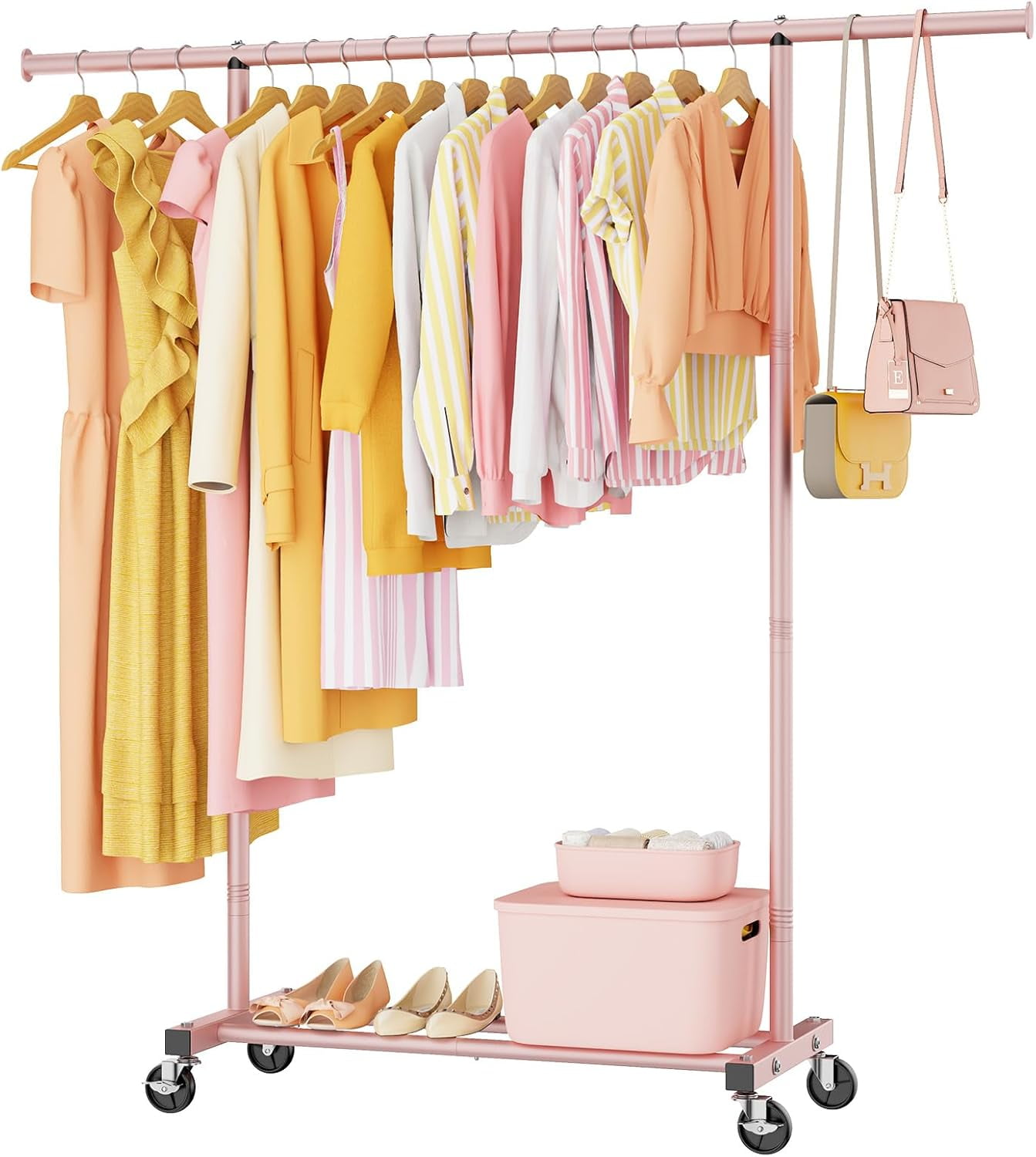 Clothes Clothing Garment Rack with Wheels,46.5" L Portable Rolling ...