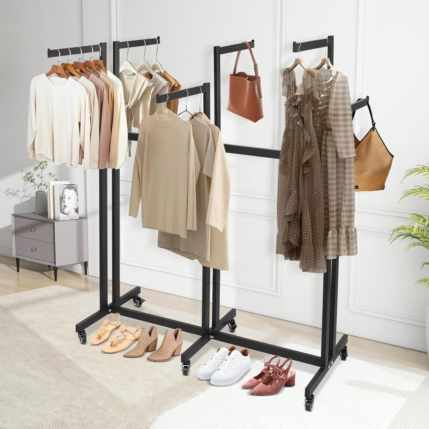 Clothes Display Rack, 6 Arms Clothing Hanging Rack, Home Floor Standing ...