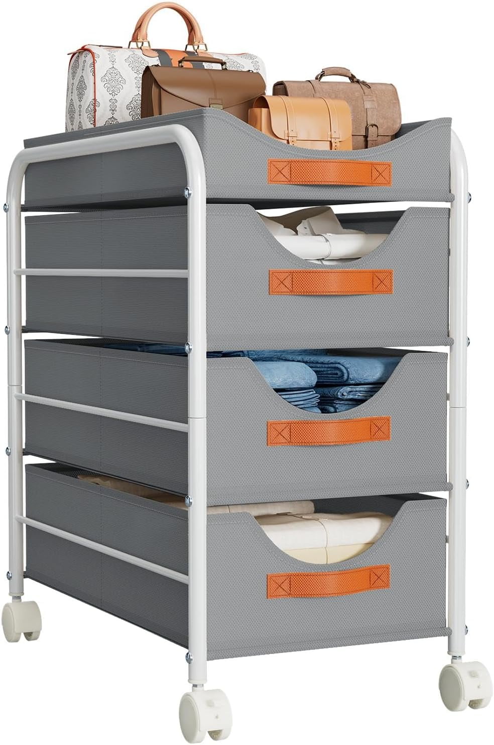 Clothes Drawer 4 Tier - Fabric Closet Drawer System Rolling, Portable ...