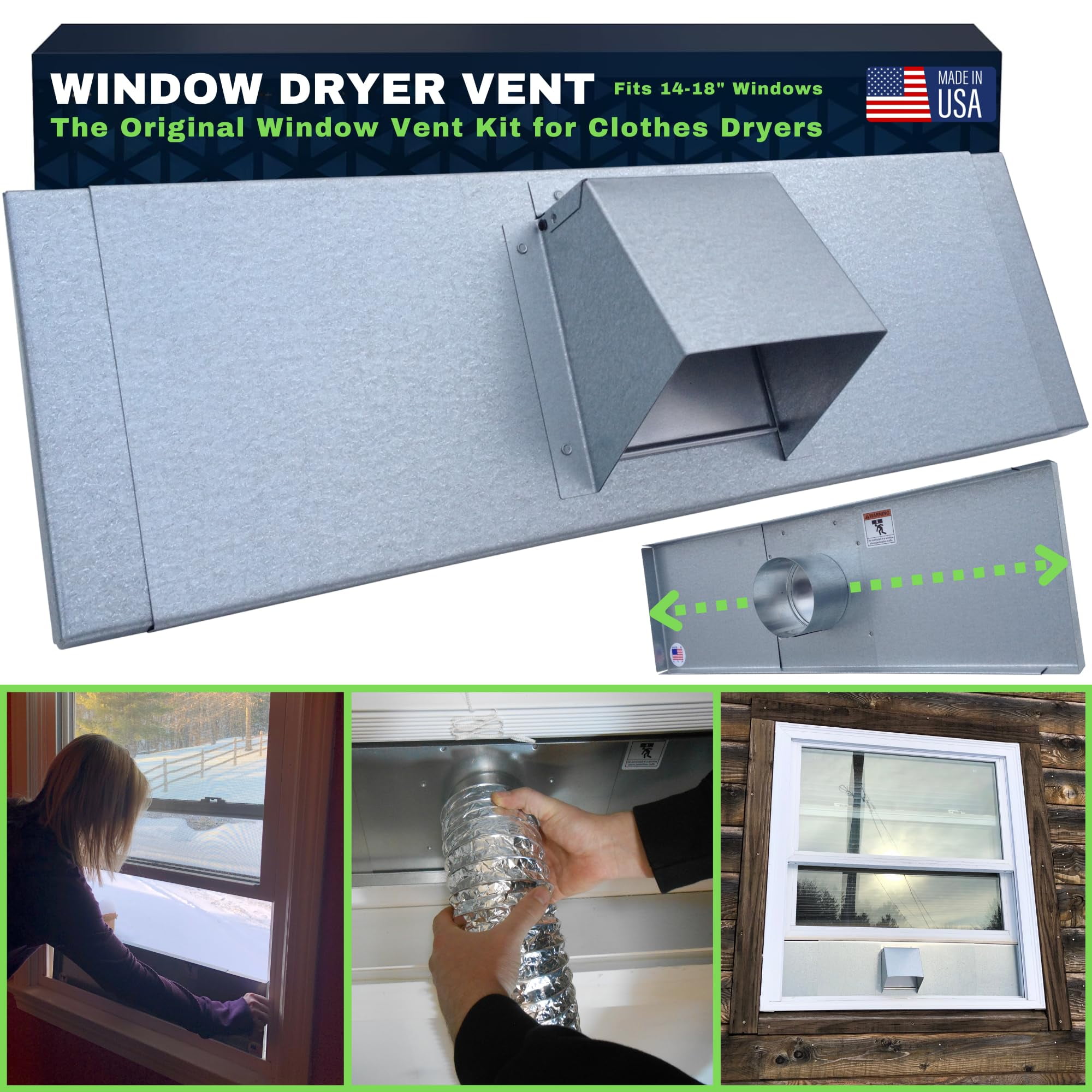 Clothes Dryer Window Vent Kit, Original Sliding Metal Exhaust Hood for ...