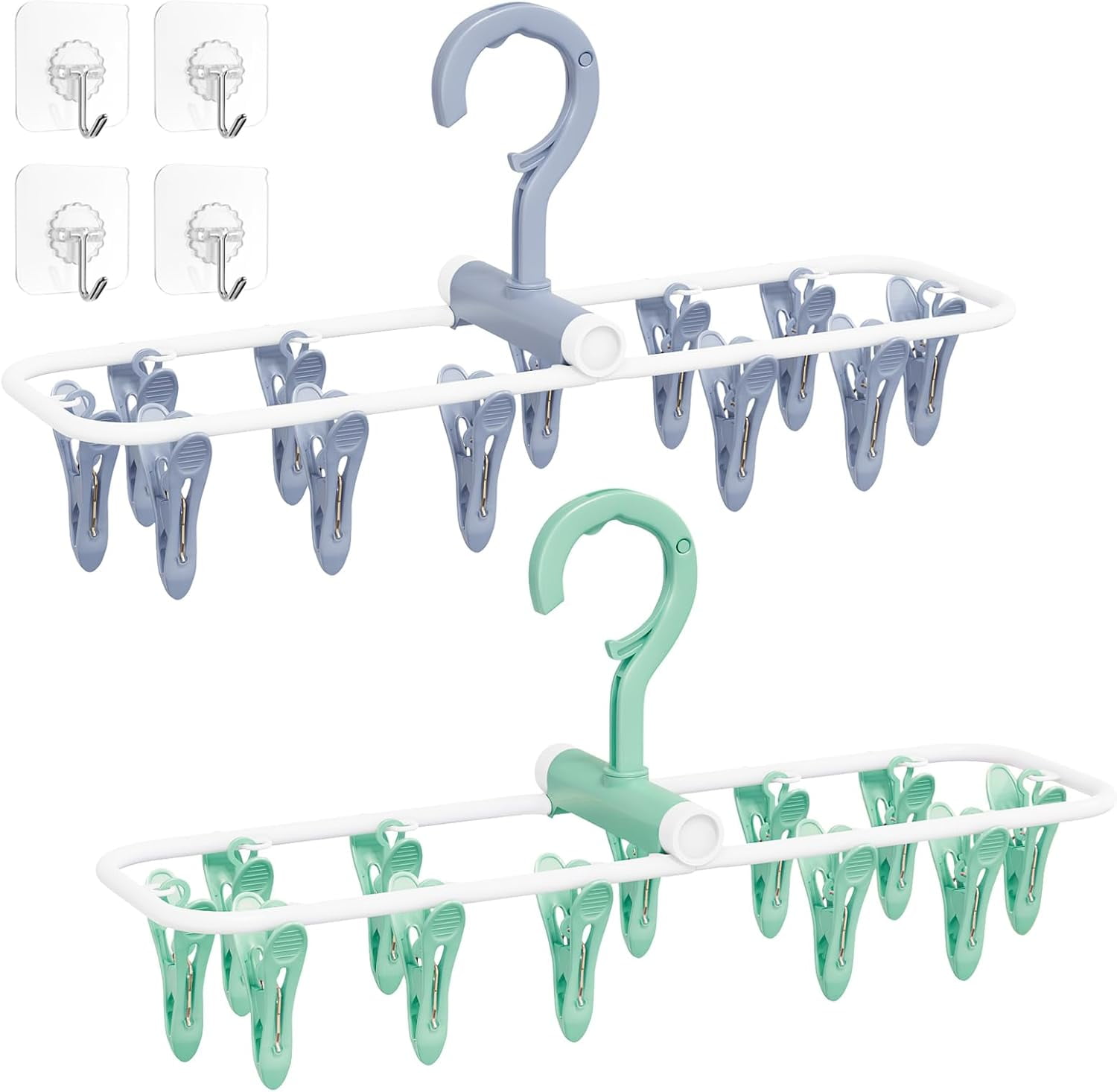 Clothes Drying Hanger with 12 Clips, 2 Pack Folding Portable Hanging ...
