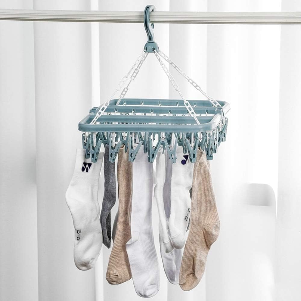 Clothes Drying Hanger with 32 Clips and Drip Foldable Hanging Rack ...