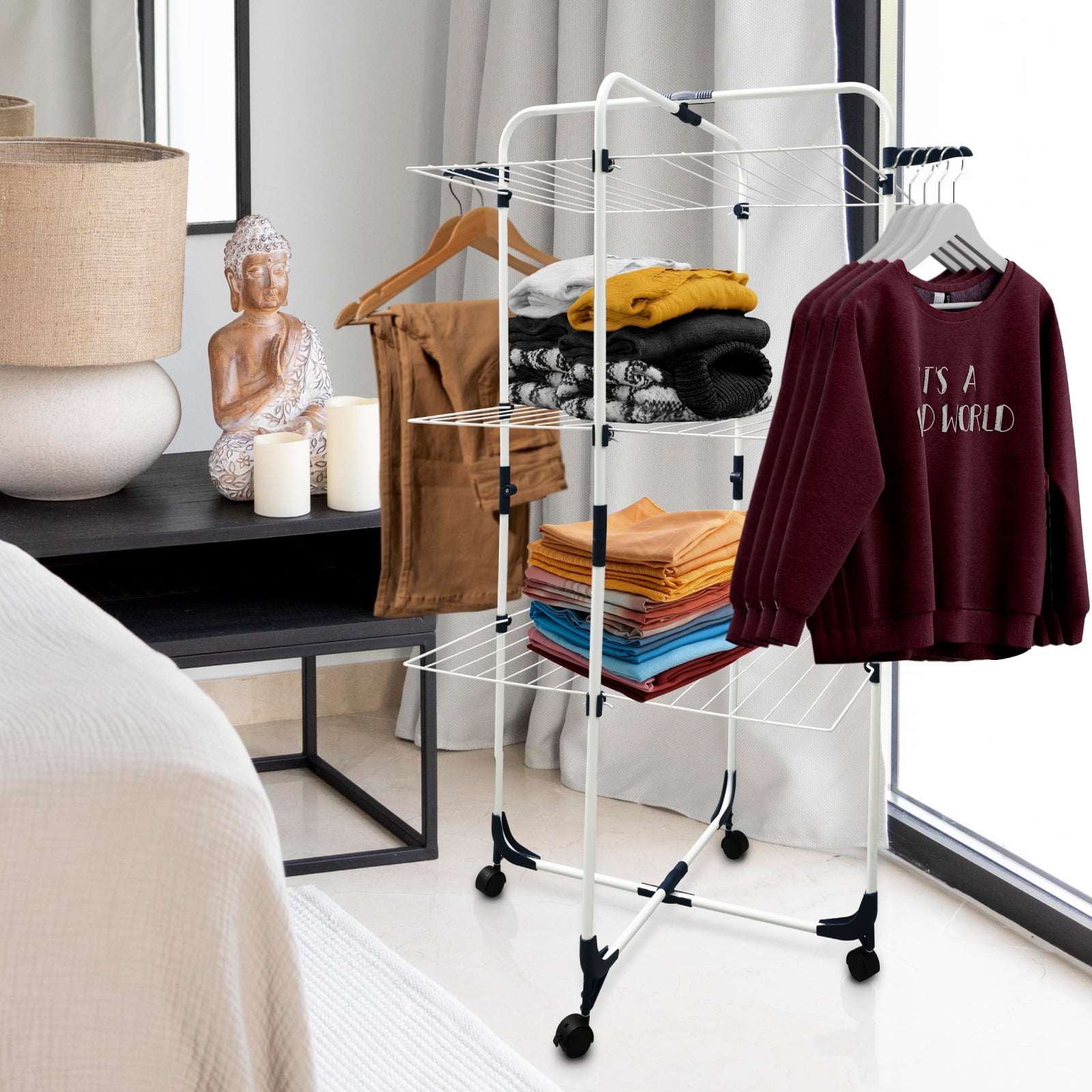 Clothes Drying Rack, 3-Tier Collapsible Laundry Rack Stand Garment ...