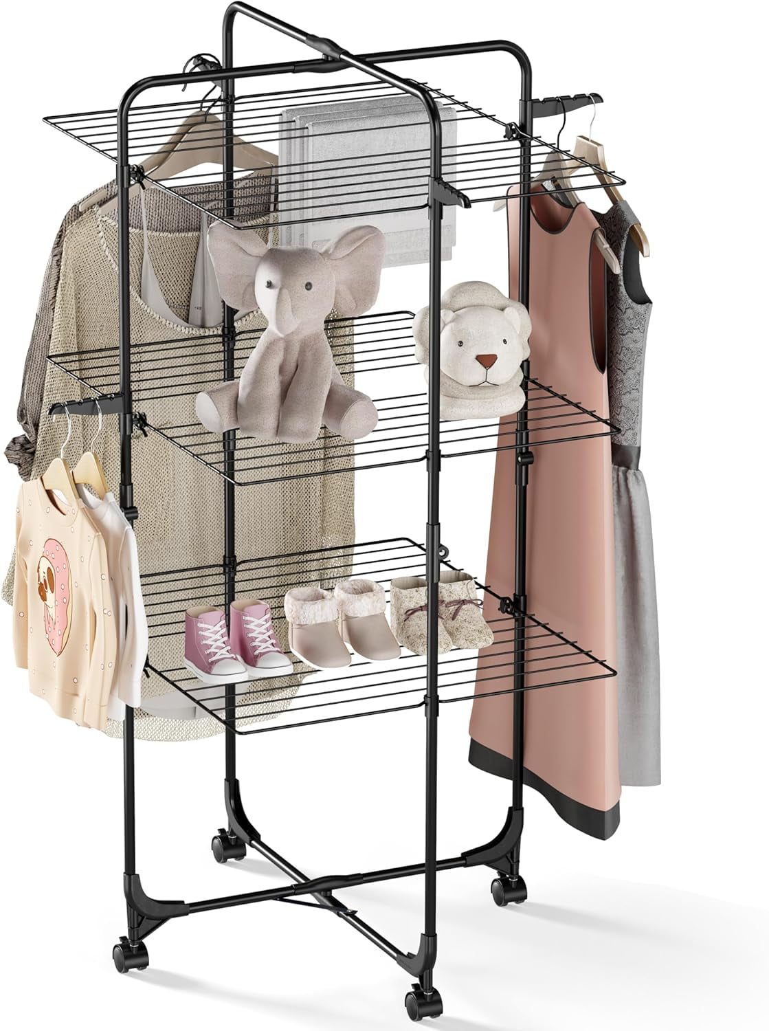 Clothes Drying Rack, 3-Tier Collapsible Laundry Rack Stand Garment ...