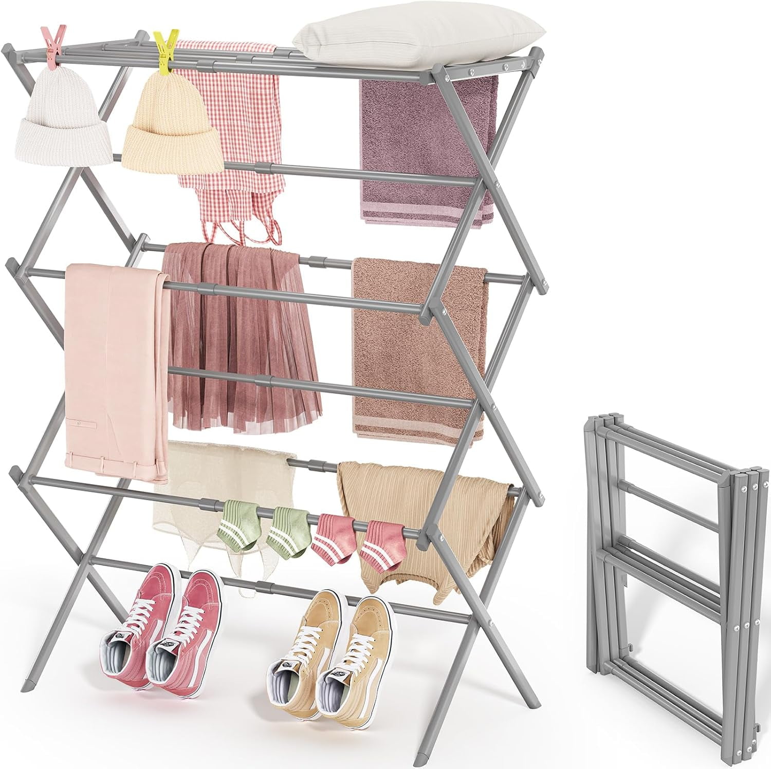 Clothes Drying Rack, 3-Tier Laundry Drying Rack for Clothes, Expandable ...