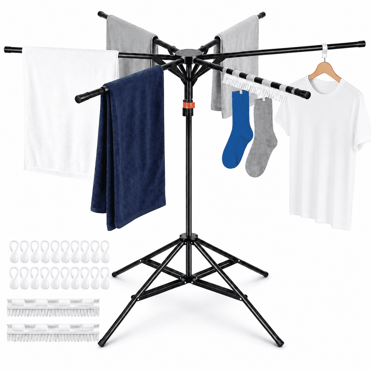 Clothes Drying Rack, 4-Leg Foldable Laundry Drying Stand with 6 ...