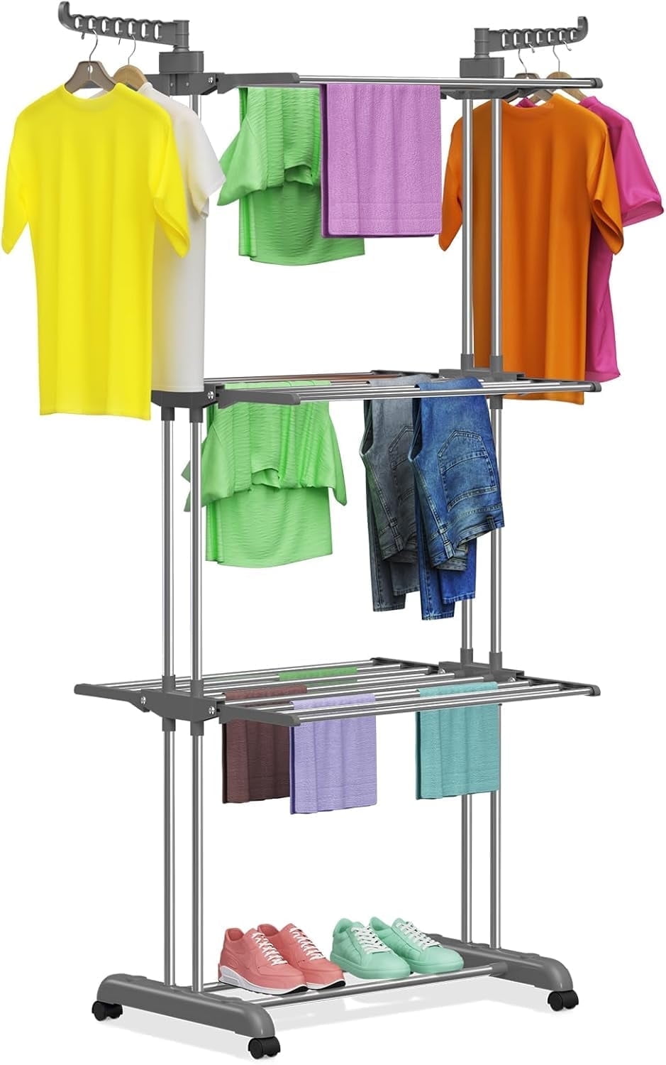 Clothes Drying Rack, 4-Tier Foldable Laundry Drying Rack, Stainless ...