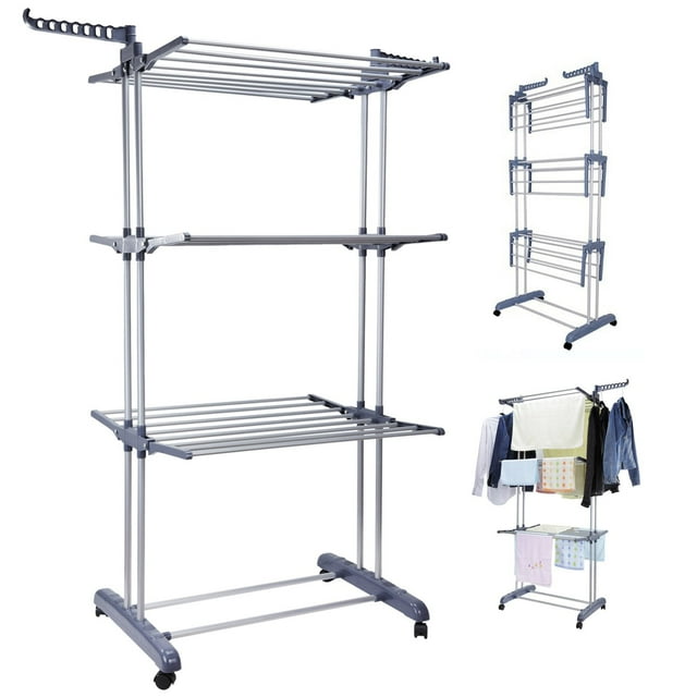 4-Tier Outdoor & Indoor Clothes Drying Rack, Foldable Laundry Rack with ...