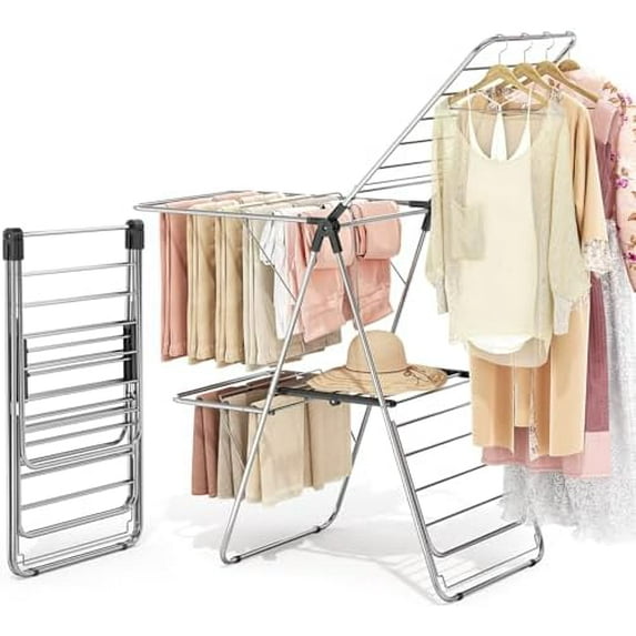Clothes Drying Rack with 4 Wings, Stainless Steel Drying Rack Clothing ...