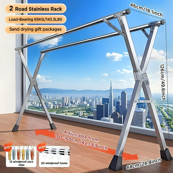 Clothes Drying Rack 42.52~62.99 Inches, Telescopic and Foldable ...