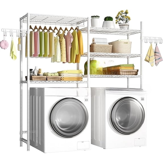 Clothes Drying Rack, 5 Tiers Over Washer and Dryer Laundry Room Storage ...