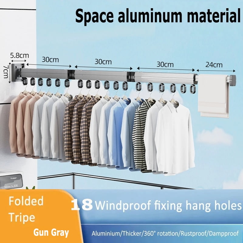 Clothes Drying Rack, Aluminum Alloy Folding Drying Rack, Wall-mounted ...