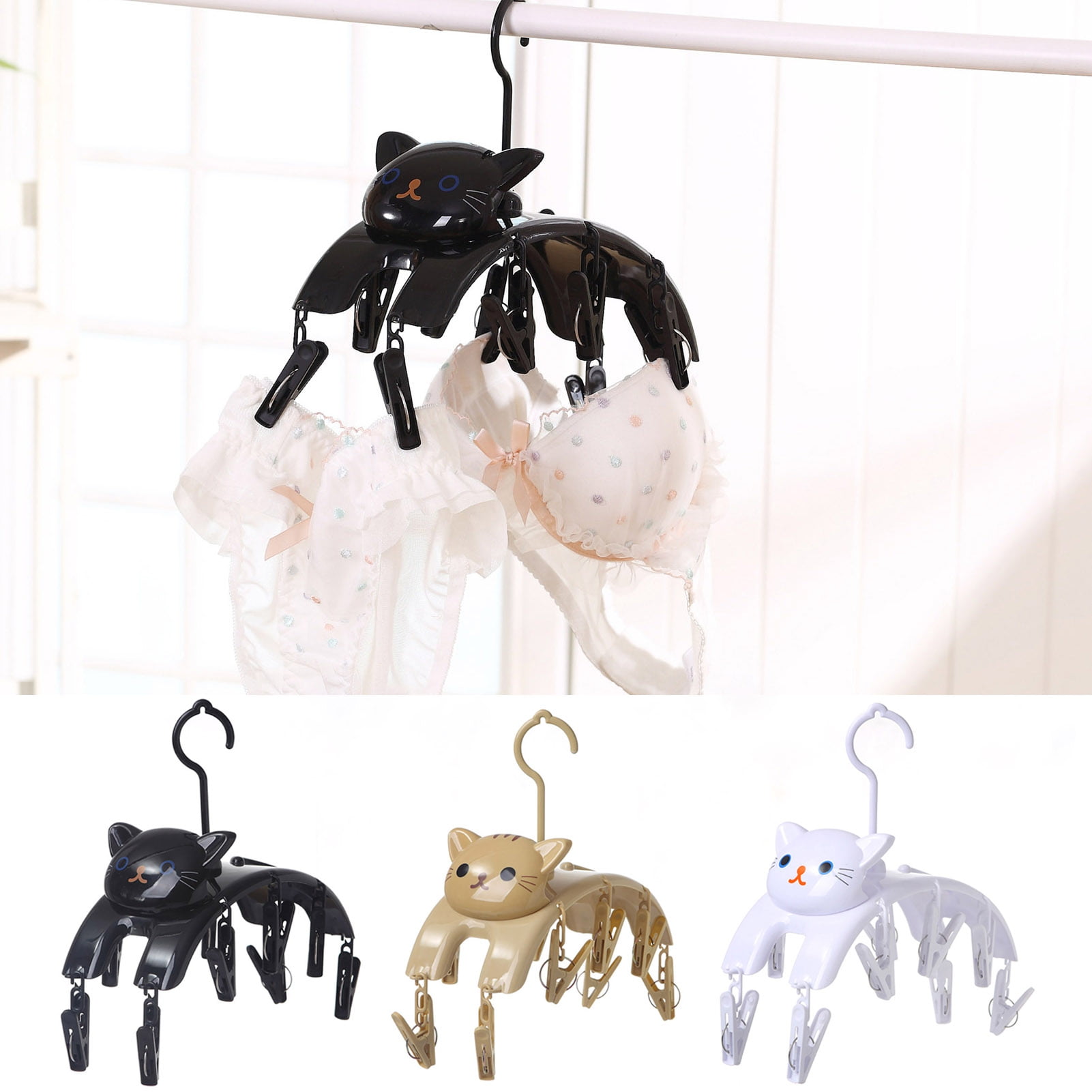 Clothes Drying Rack Cute Cartoon Cat Drying Rack with 10 Peg Plastic ...