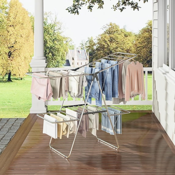Clothes Drying Rack, Foldable 2-Level Drying Rack Clothing, Stainless ...