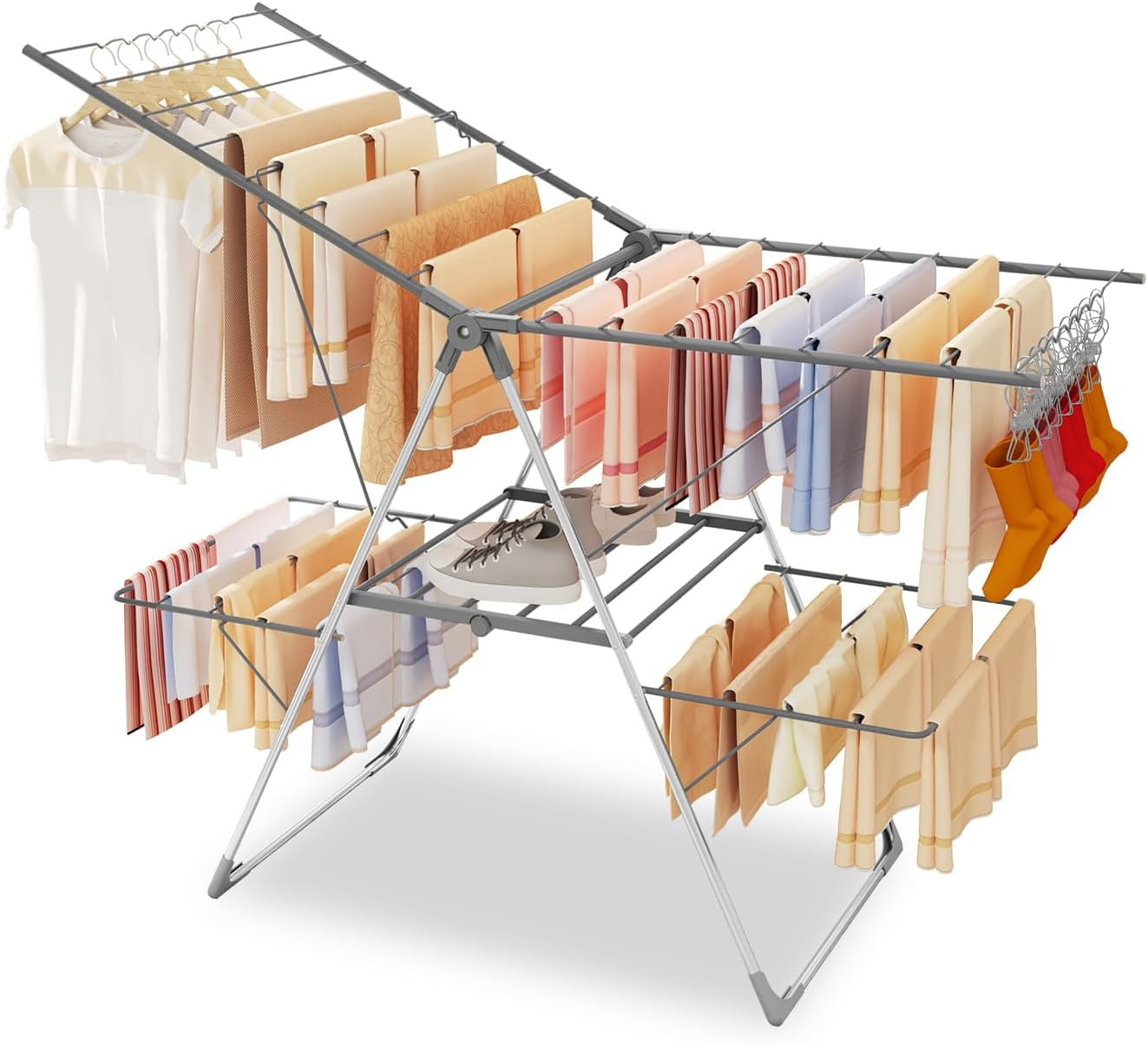 Clothes Drying Rack Foldable, 2-Level Large Laundry Drying Rack ...