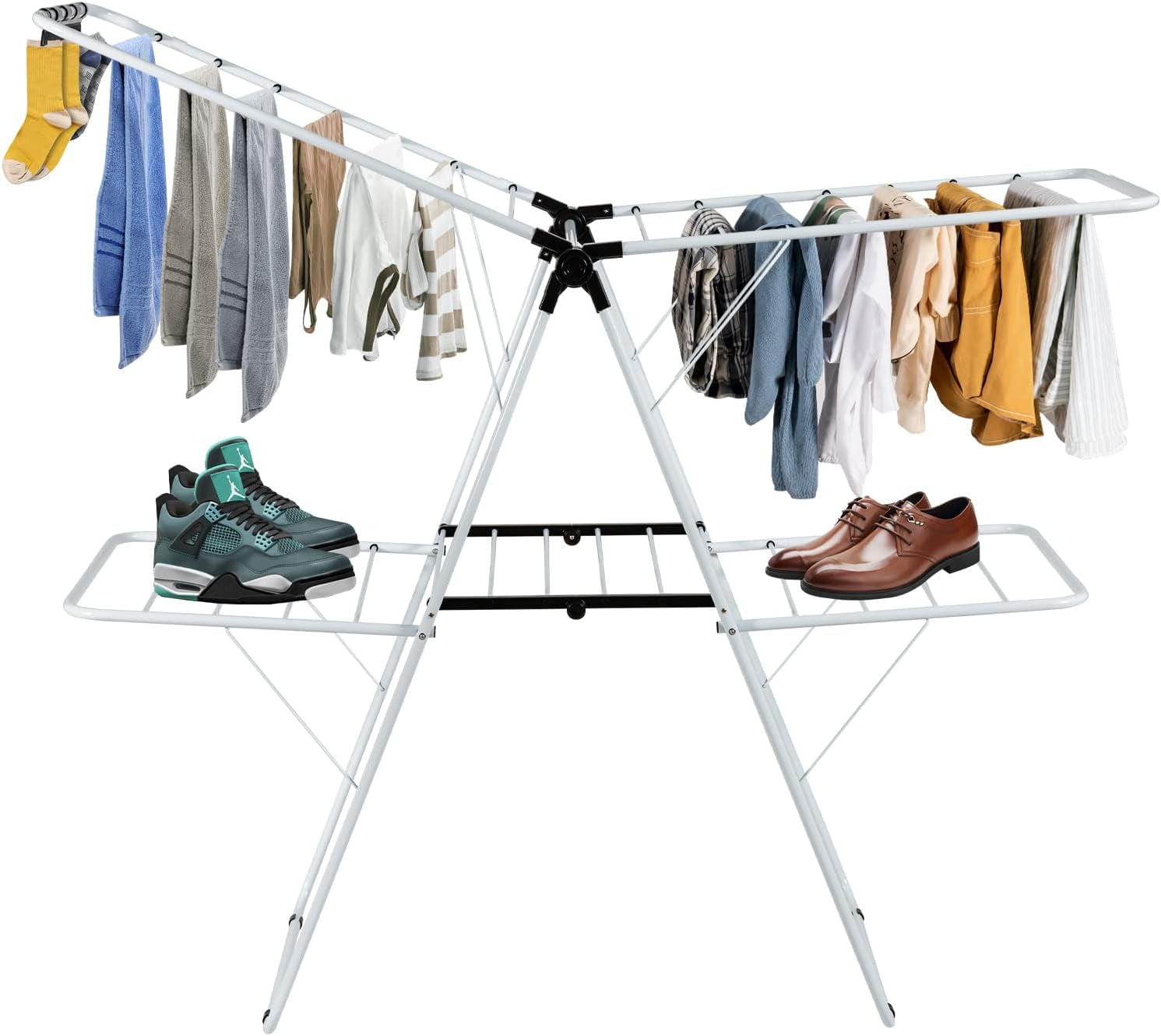 Clothes Drying Rack, Foldable 2-Level Laundry Drying Rack w/Height ...