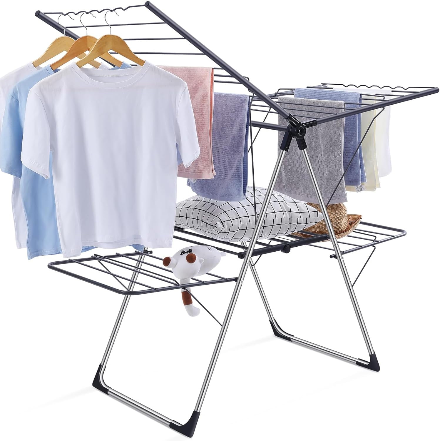 Clothes Drying Rack, Foldable 2-Level Laundry Racks for Drying Clothes ...