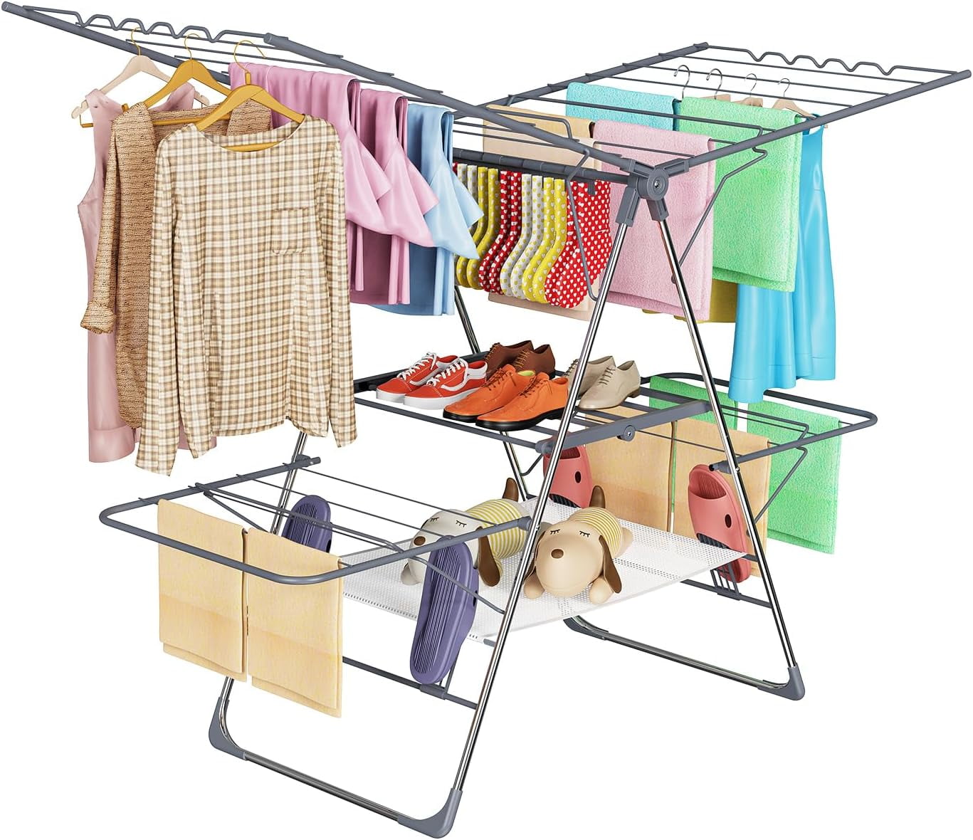 Clothes Drying Rack - Foldable 2-Level, Stainless Steel Collapsible ...