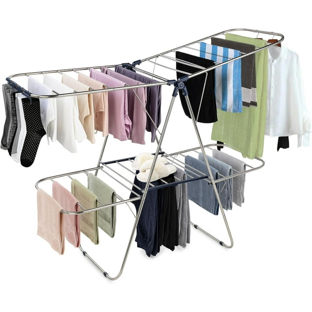 Clothes Drying Rack Foldable - 2 Level Stainless Steel Laundry Drying ...
