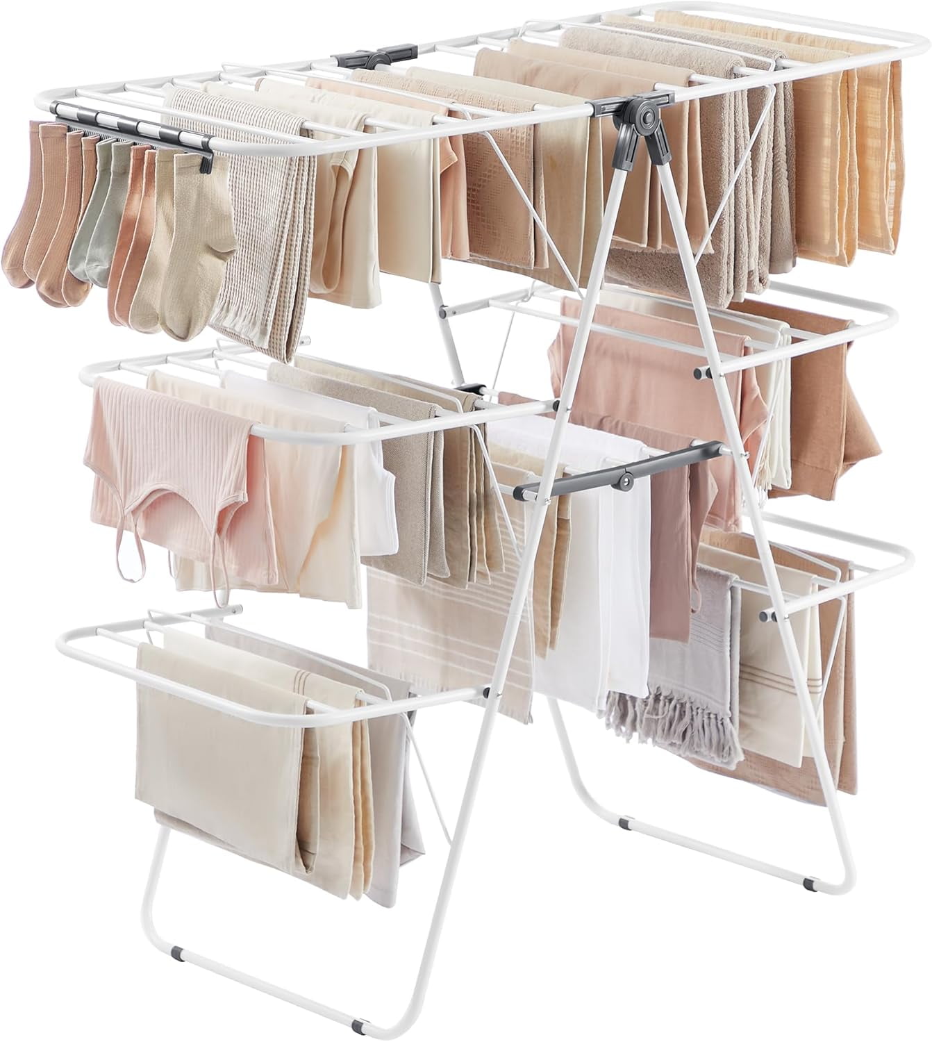 Clothes Drying Rack, Foldable 3-Level Laundry Rack, Free-Standing Large ...