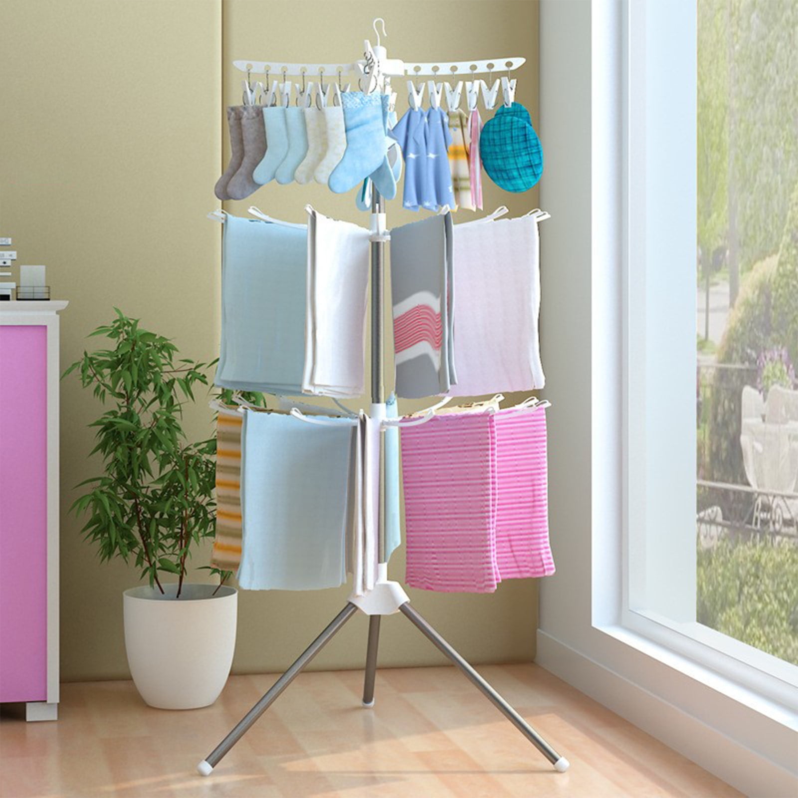 Clothes Drying Rack Foldable, 4-Legged Clothing Rack Laundry Hanger ...