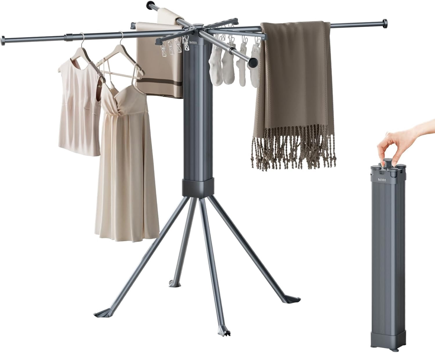 Clothes Drying Rack Foldable Extending Laundry Rack with 16 Clips ...