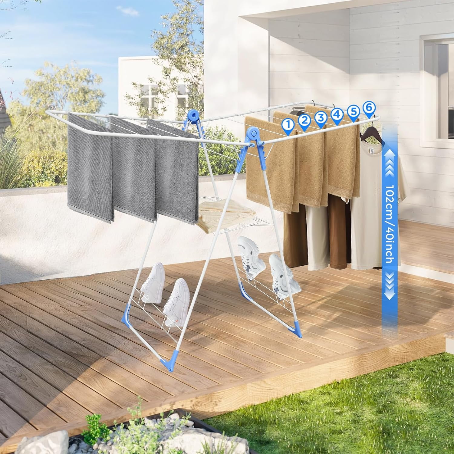 Clothes Drying Rack,Foldable Laundry Drying Racks with Shoe Rack, Free ...