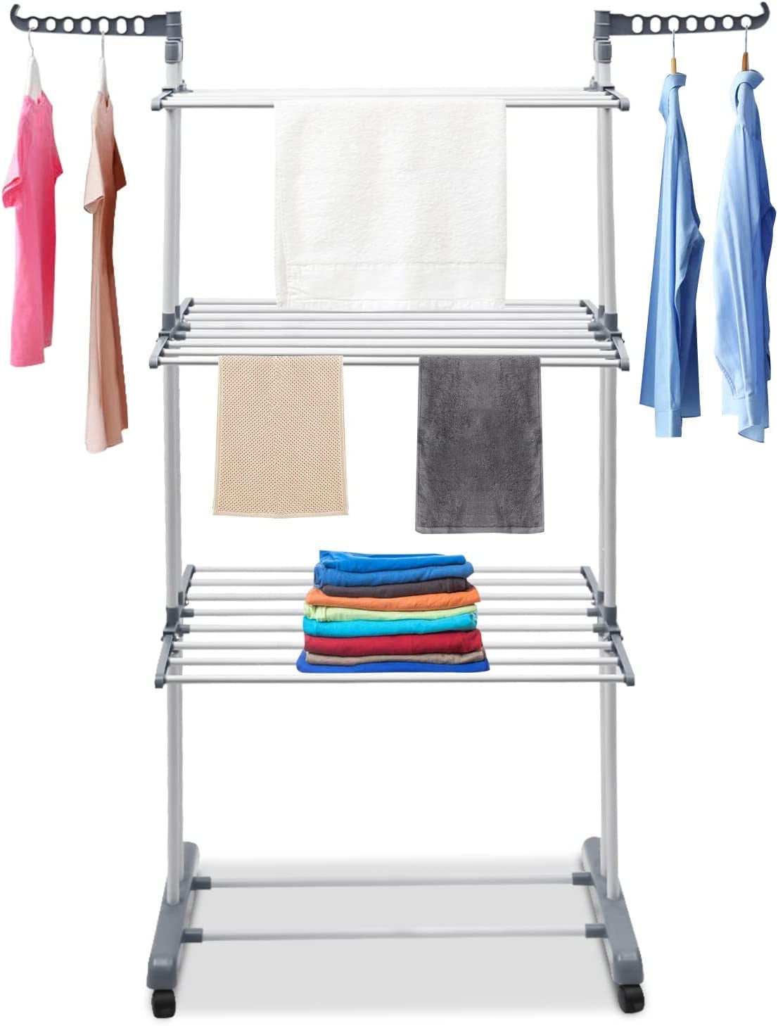 Clothes Drying Rack, Folding 4 Tier Drying Rack Laundry Clothing, Heavy ...