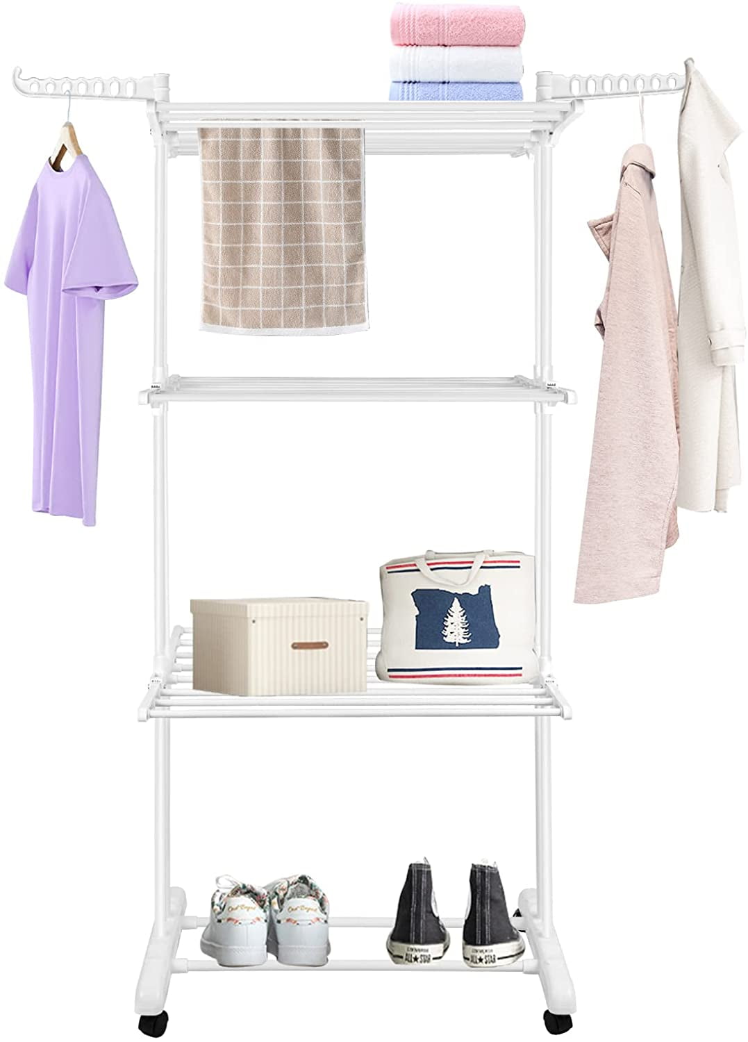 Clothes Drying Rack Folding Clothes Rail 4 Tier Clothes Horses Rack ...