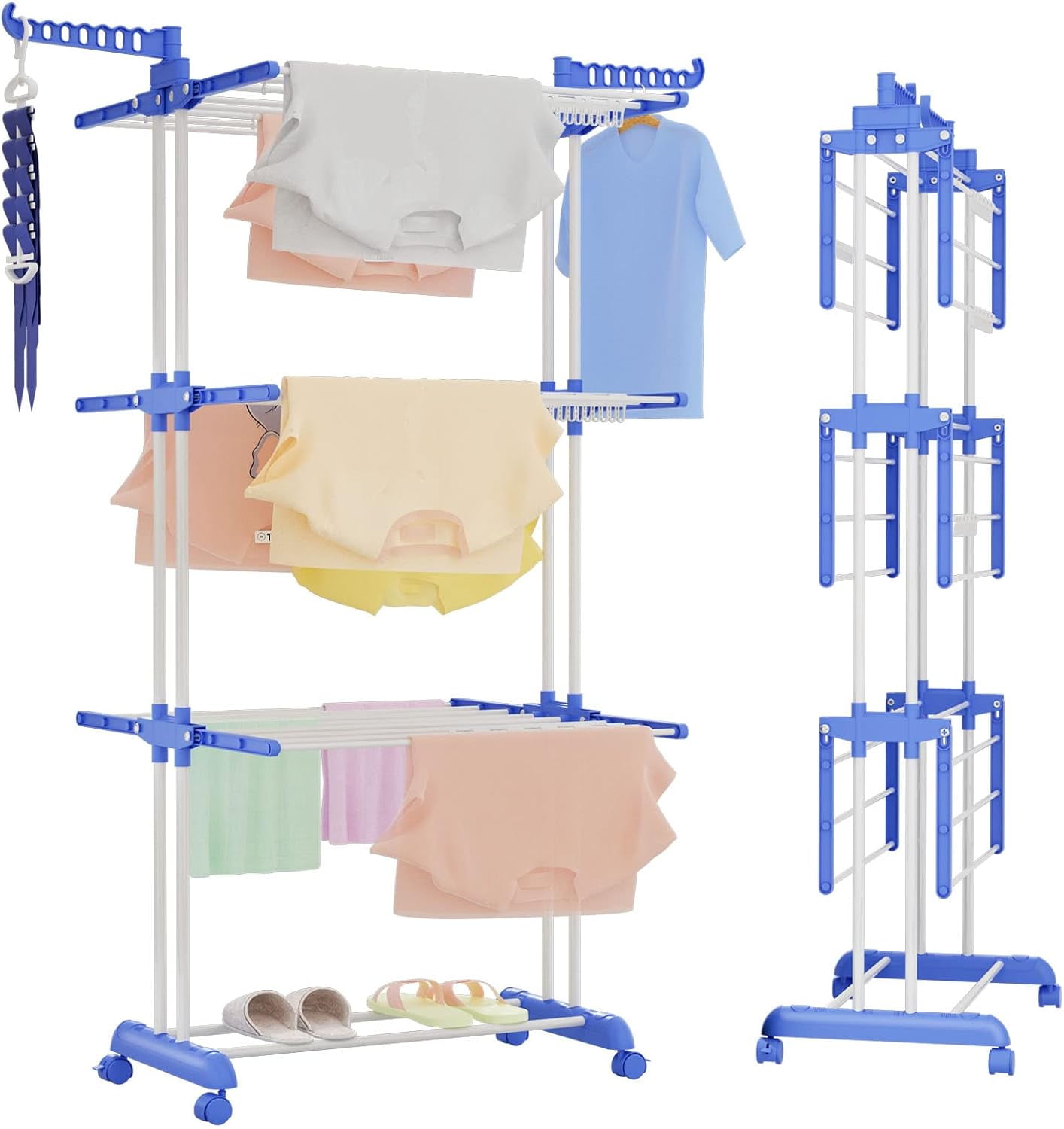 Clothes Drying Rack,Folding Clothes Rail Storage Rack, 4 Tier Clothes ...