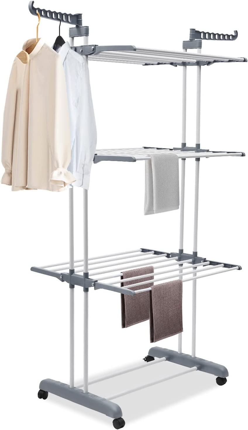 Clothes Drying Rack, Folding Clothes Rail 4-Tier Clothes Horses, Rack ...