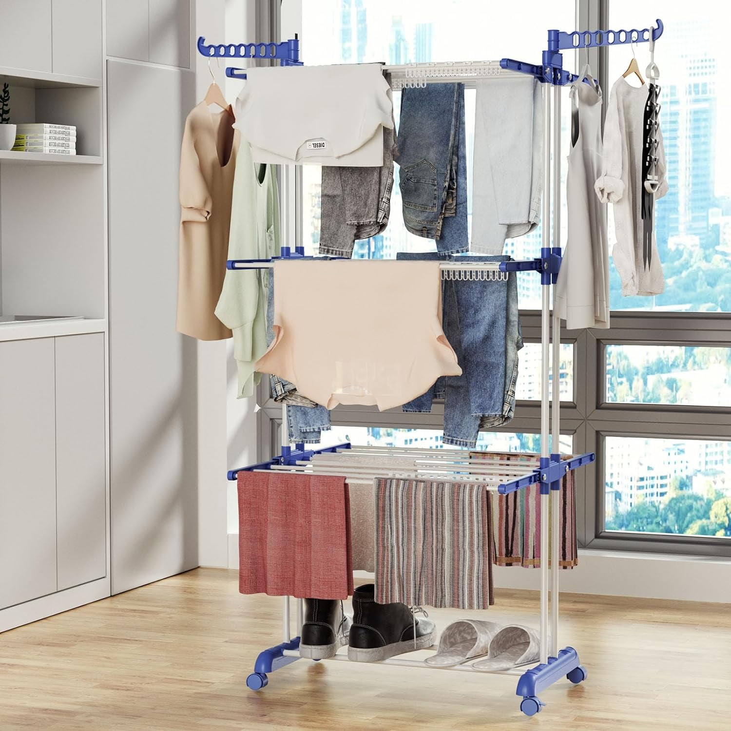 Clothes Drying Rack,Folding Clothes Rail Storage Rack, 4 Tier Clothes ...