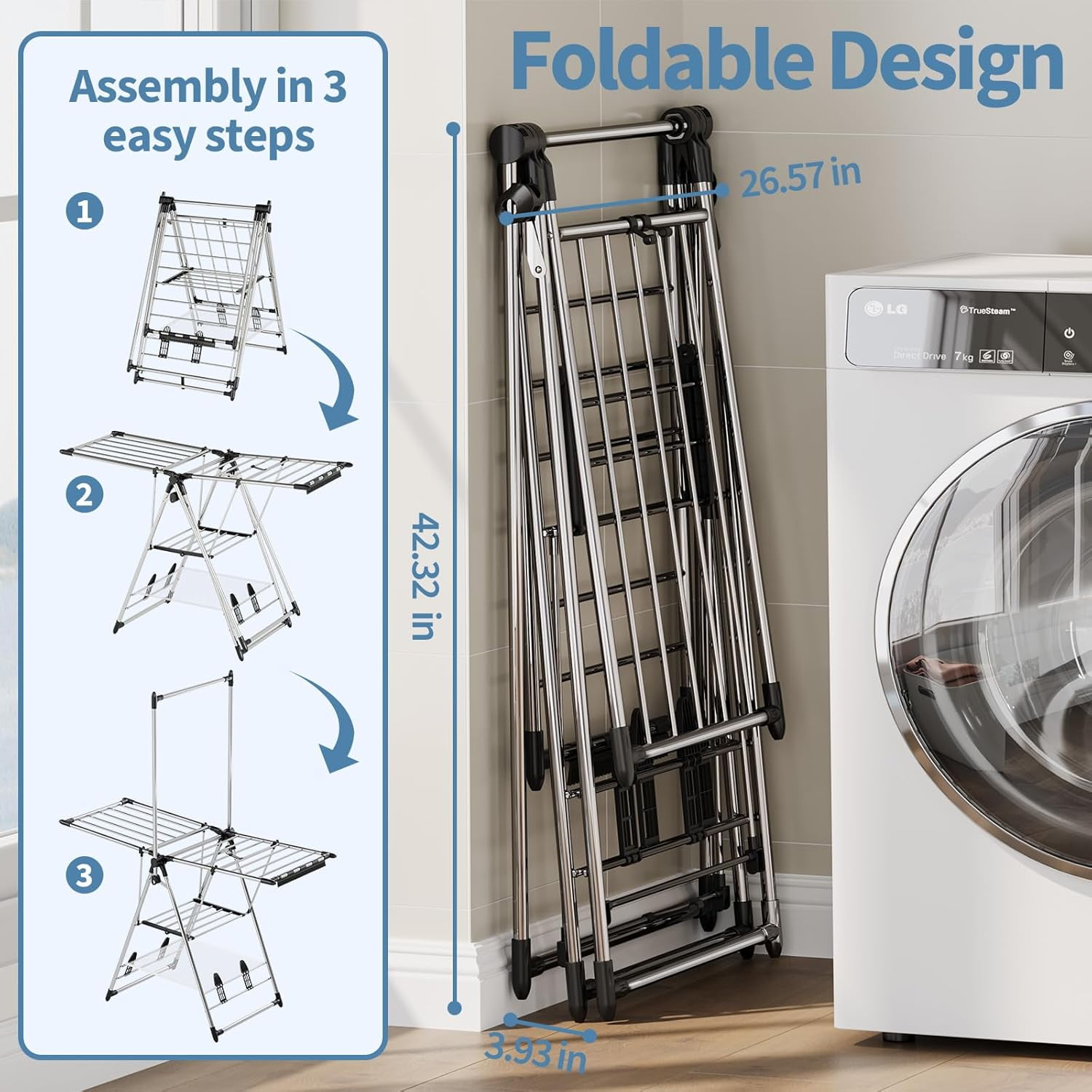 Clothes Drying Rack with High Hanger, Foldable 3-Level Drying Racks ...