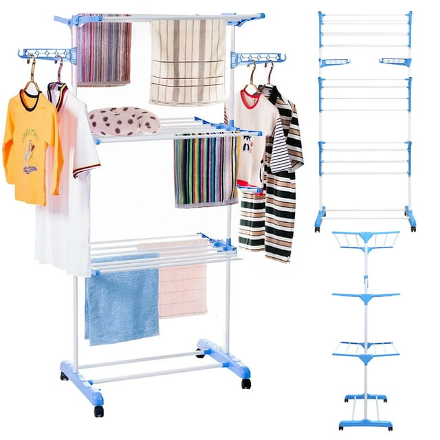 Oenbopo Portable 3-Tier Metal and Plastic Clothes Drying Rack, Large ...