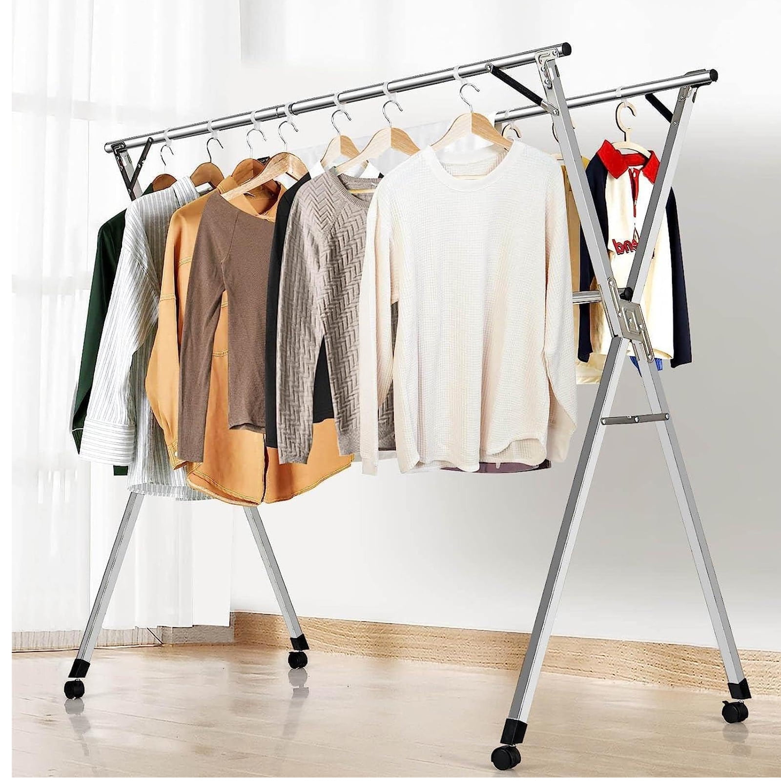 Clothes Drying Rack Outdoor on Wheels, 55.11-94.48 Inches Updated ...