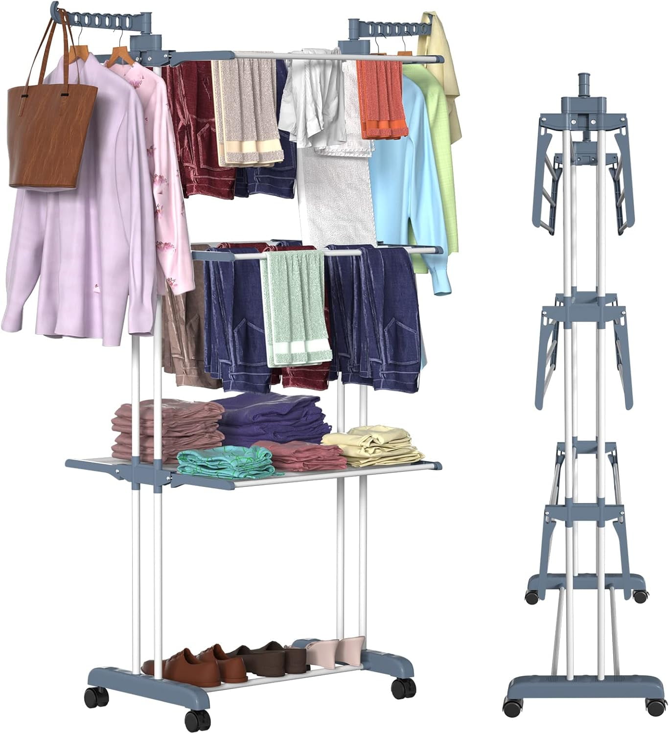 Clothes Drying Rack,Oversized 4-Tier(70.1in High) Foldable Stainless ...
