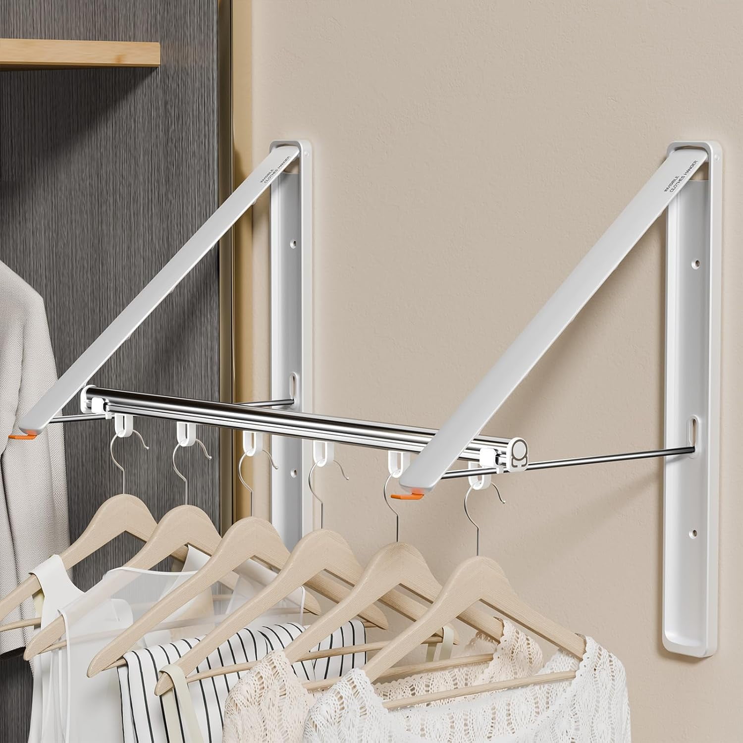 Clothes Drying Rack Retractable, Wall Mounted Hanger Rack for Laundry ...