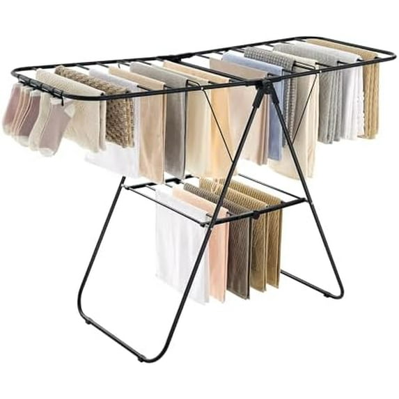 Clothes Drying Rack, with Sock Clips, Metal Laundry Rack, Foldable ...