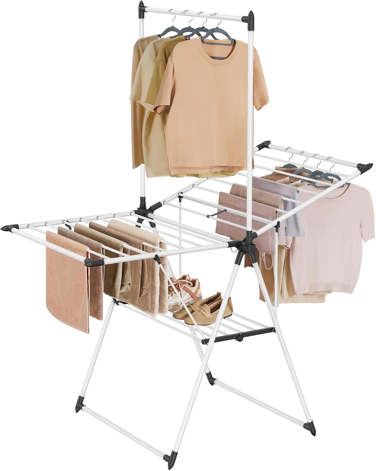 Clothes Drying Rack, with Sock Clips, Metal Laundry Rack, Foldable ...