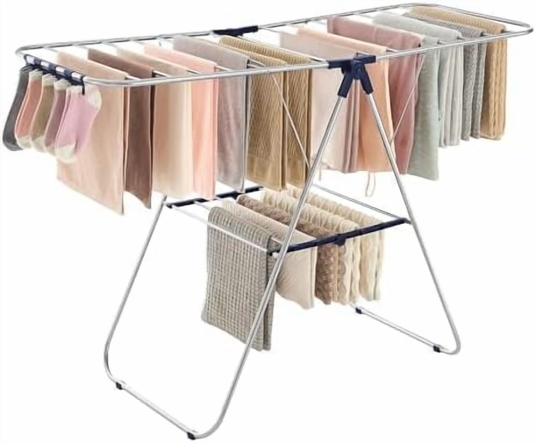 Clothes Drying Rack, with Sock Clips, Metal Laundry Rack, Foldable ...