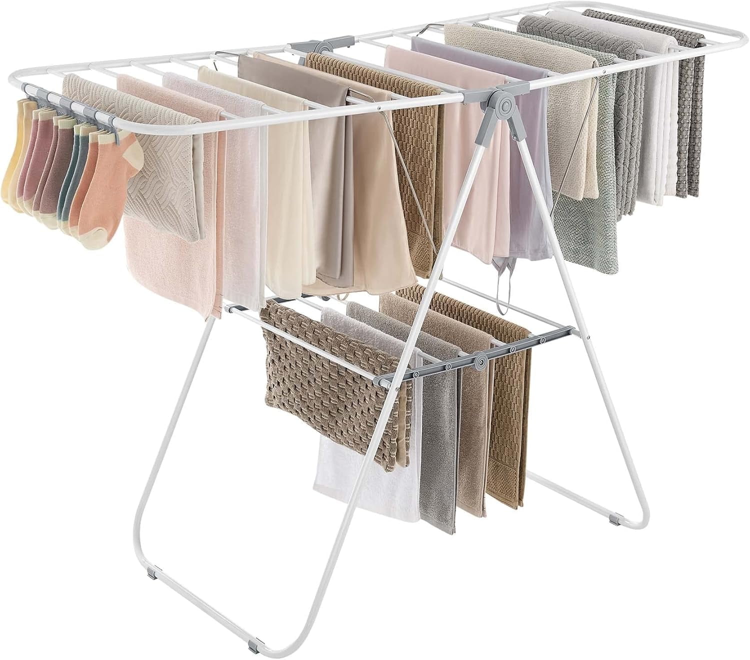 Clothes Drying Rack, with Sock Clips, Metal Laundry Rack, Foldable ...