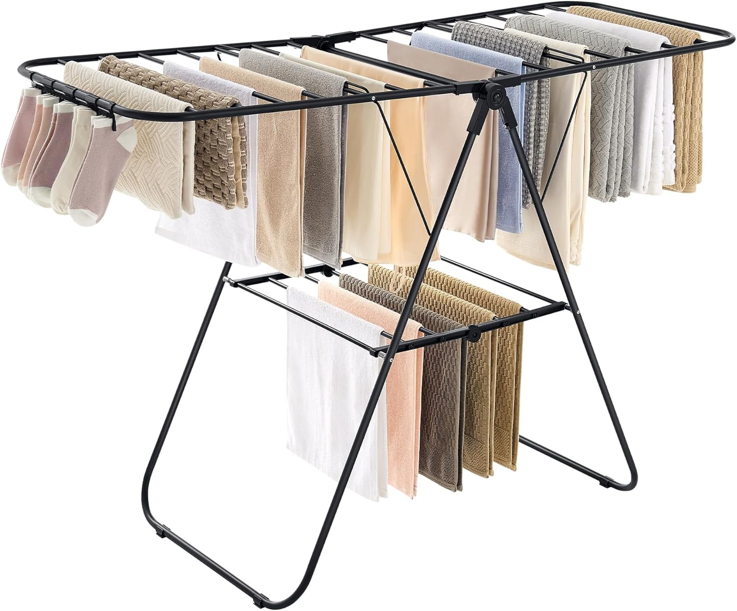 Clothes Drying Rack, with Sock Clips, Metal Laundry Rack, Foldable ...