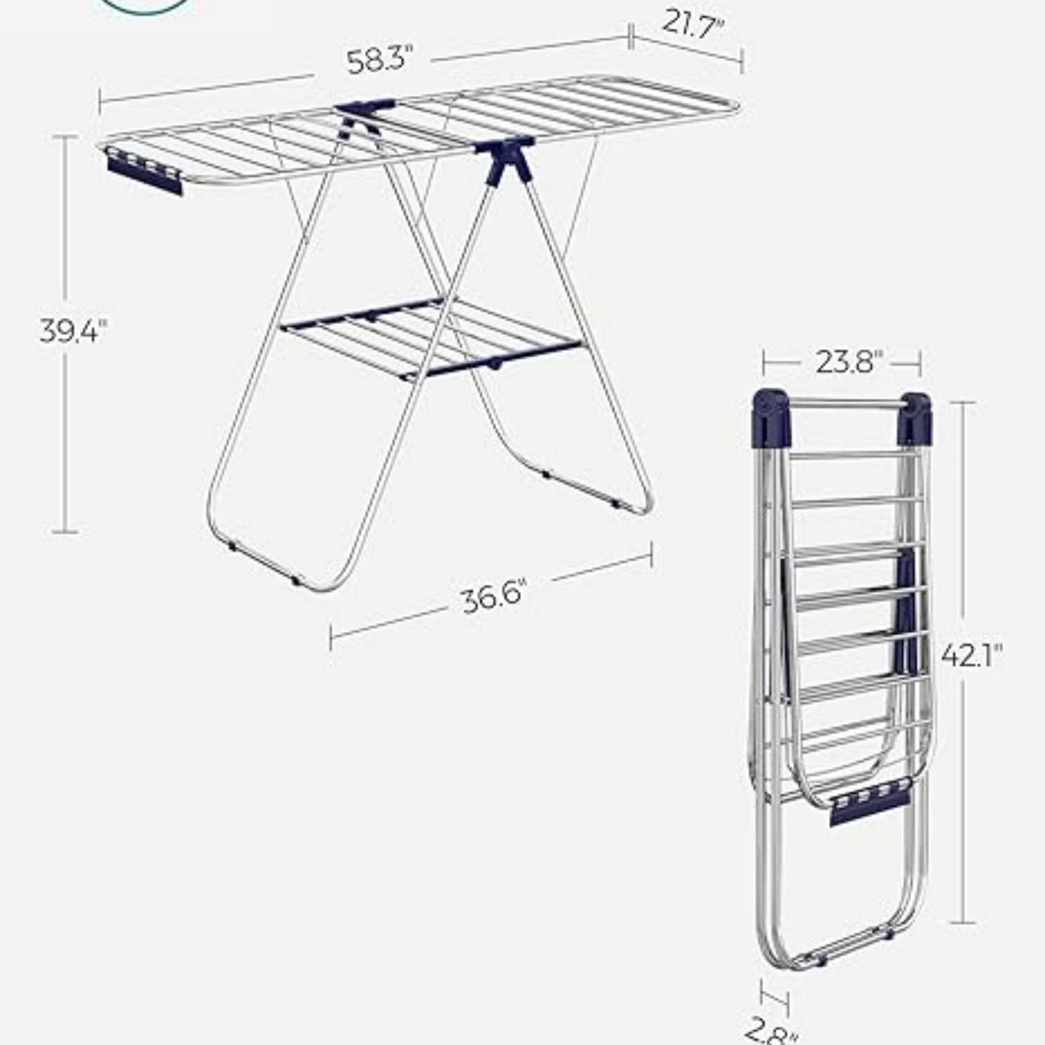 Clothes Drying Rack, with Sock Clips, Metal Laundry Rack, Foldable ...