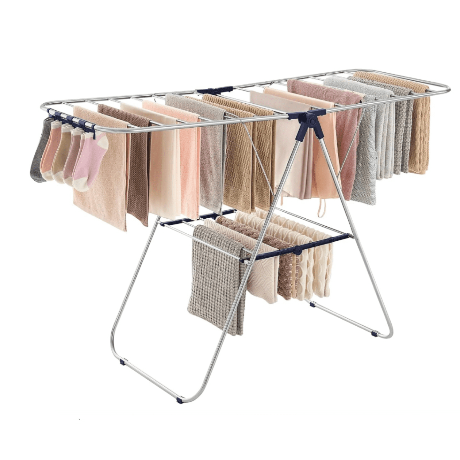 Clothes Drying Rack, with Sock Clips, Metal Laundry Rack, Foldable ...