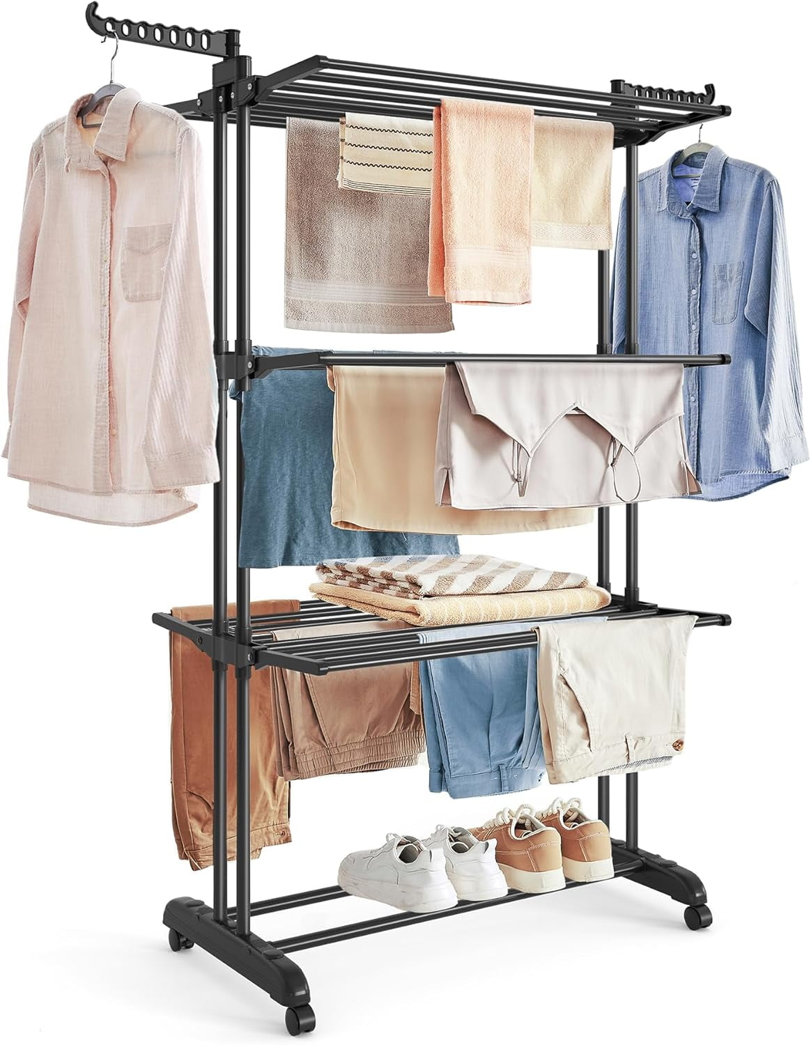 Clothes Drying Rack Stand 4-Tier, Foldable Laundry Drying Rack 68.1 ...