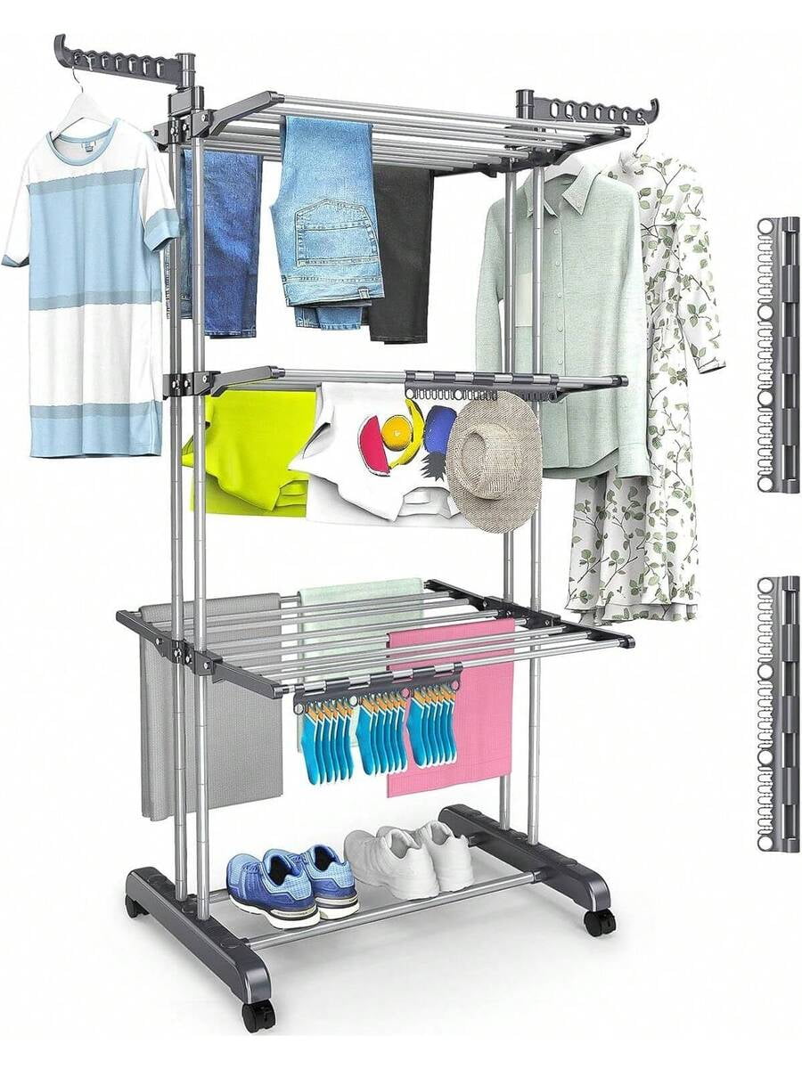 Clothes Drying Rack Stand 4-Tier, Foldable Wings Laundry Garm4-Tier ...