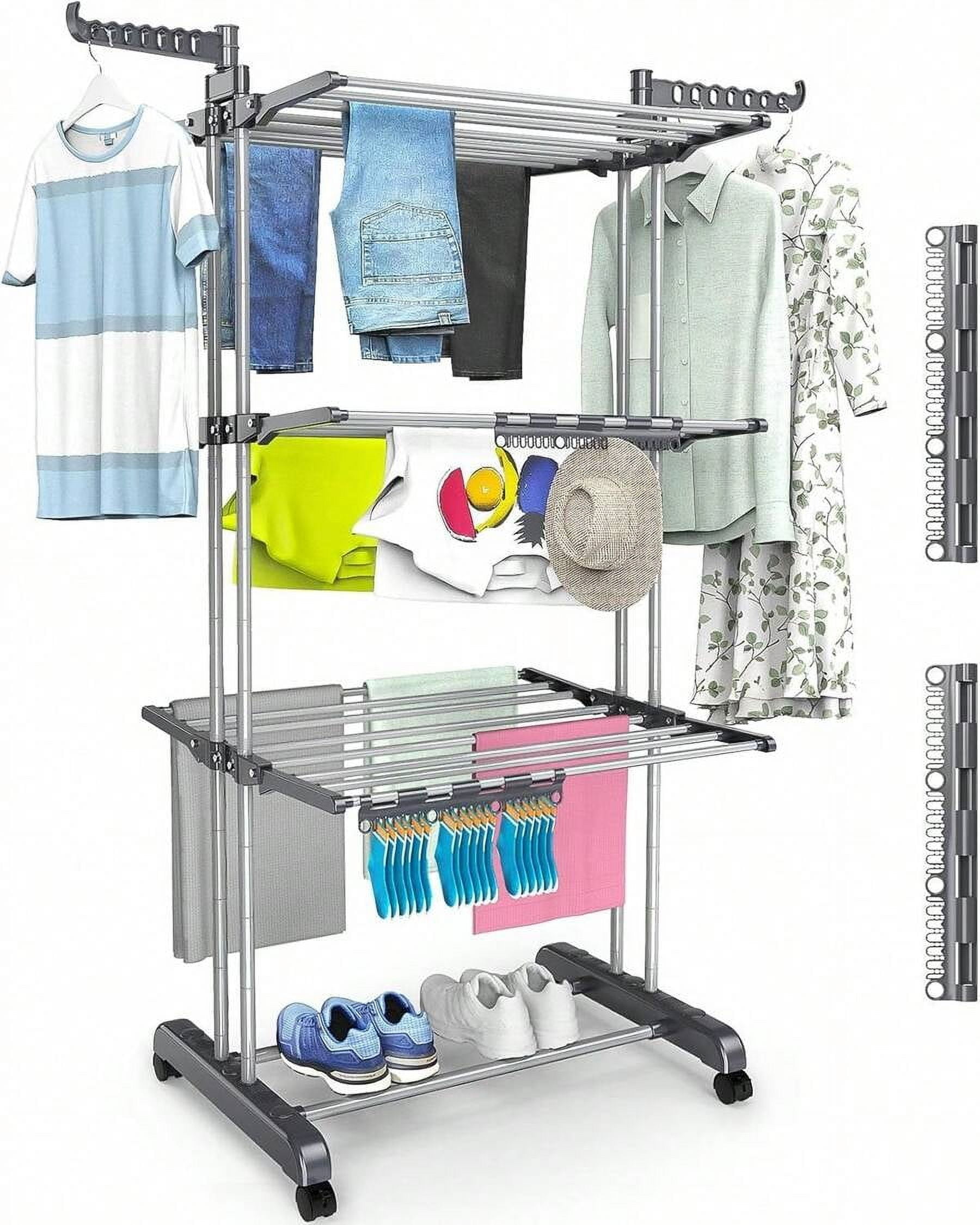 Clothes Drying Rack Stand 4-Tier, Foldable Wings Laundry Garment Rack ...